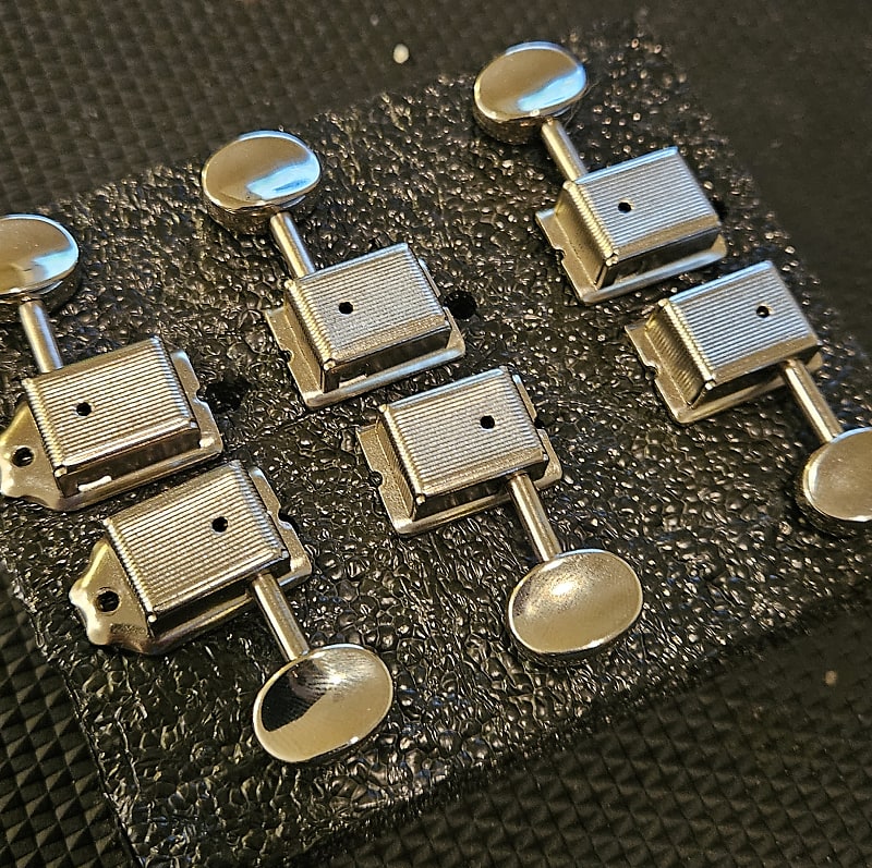 Kluson-Style 6-in-line Nickel Tuners with Screw-In Bushings | Reverb