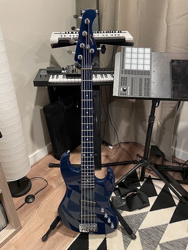 Moon LG5 Larry Graham Navy Blue Jazz Bass | Reverb