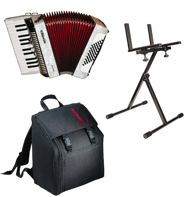 Hohner BR48 Bravo II 48 Accordion Pearl White w/Bag, Cloth, | Reverb