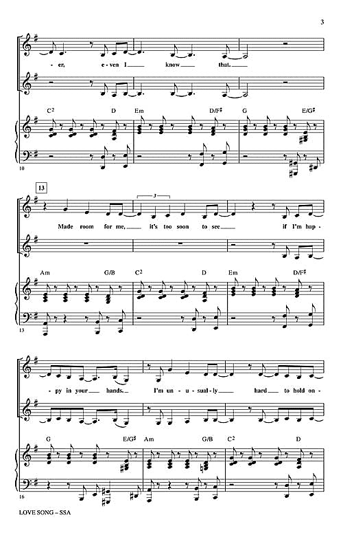 Love Song Ssa Pop Choral Series Sara Bareilles | Reverb