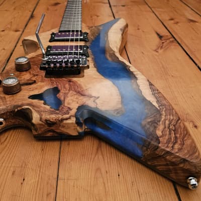 Custom Unique blue river epoxy resin left handed electric | Reverb