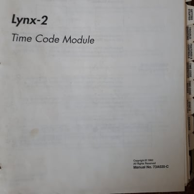 Lynx Operating Manual for Lynx-2 Time Code Module 1992 | Reverb
