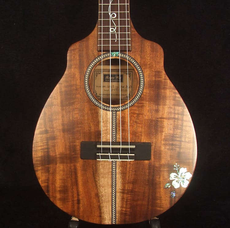 Bruce Wei Solid Curly Acacia Tenor Ukulele, Hibiscus Inlay | Reverb