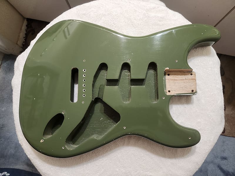 Guitar Mill S-Style Strat Body Swamp Ash 3lb 8oz Olive Drab | Reverb