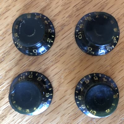 Gibson black bonnet knobs 1950’s 1965 top hat silver insert | Reverb