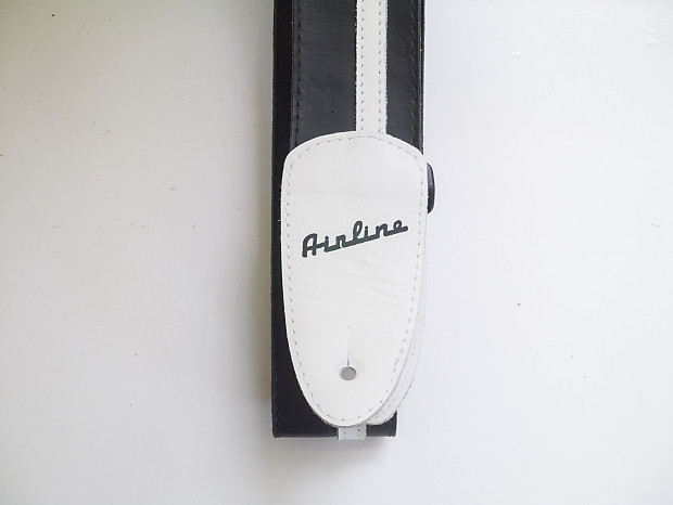 Airline Leather Guitar Strap - Black with White Racing Stripe | Reverb