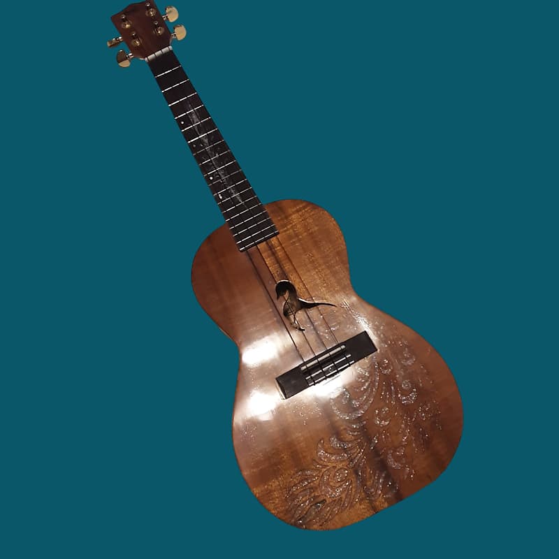 Solid Koa Slim Body Tenor Ukulele with Peacock Inlays -Jazz | Reverb