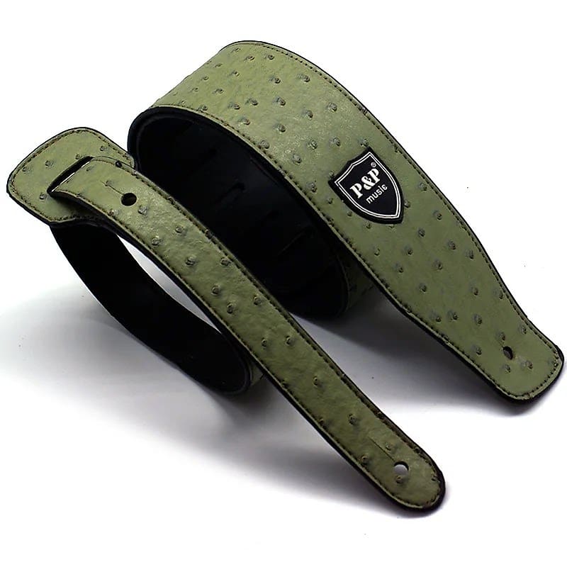 P&P Premium Embossed Vegan Leather Guitar Strap - Green | Reverb