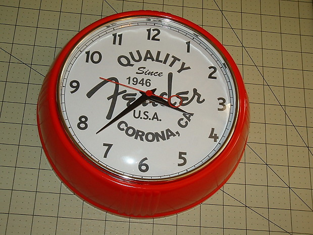 Fender Retro studio wall clock ...Red with glass lens | Reverb