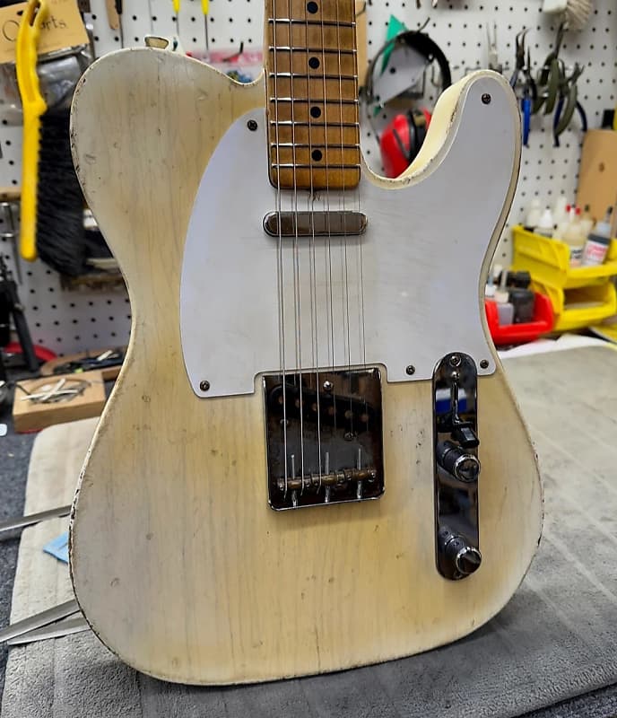 Revelator Retrosonic Single Cut Whiteguard Relic Tele Blonde | Reverb