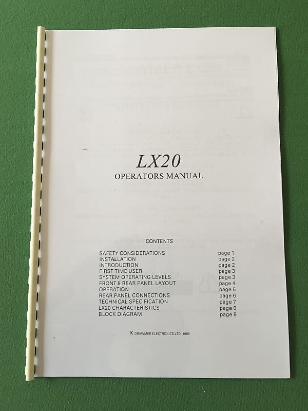 Drawmer LX20 - Printed Instructions / User Manual | Reverb