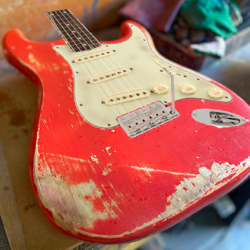 Fiesta Red Heavy Relic Stratocaster body, Nitro paint, made | Reverb