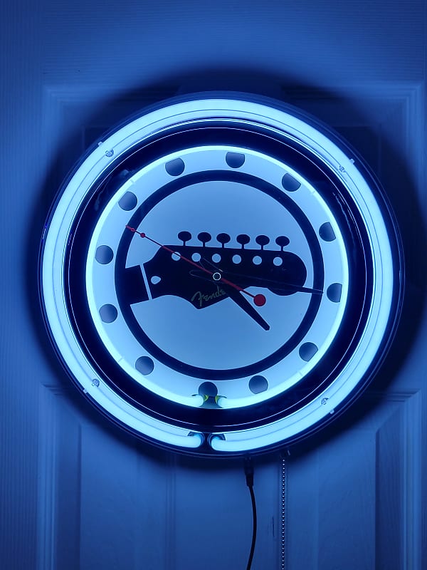 Fender Guitars Dealer Style Double Neon White Light Up Clock | Reverb