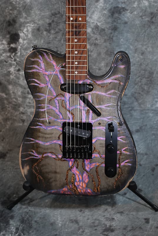 Video! Partscaster Telecaster Tree Design Worn Grey Black | Reverb