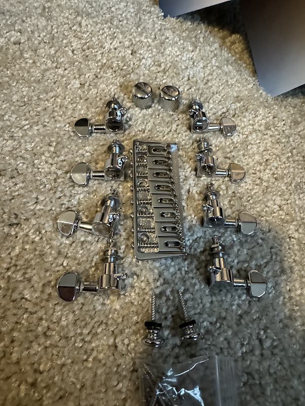 Schecter 8 String Guitar Bridge, Tuners, Knobs, and Strap | Reverb
