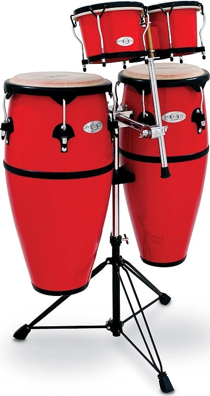 Toca Synergy Conga & Bongo Set w/ Stand - Fiberglass Red | Reverb