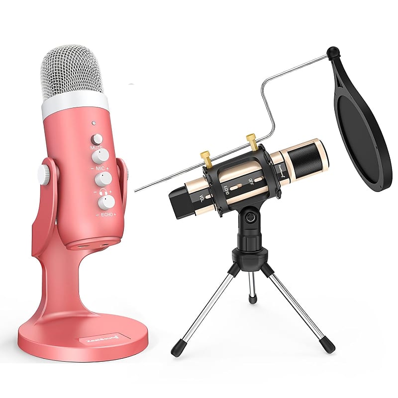 K66 Pink Streaming Microphone + K08 Gold Usb Microphone With | Reverb