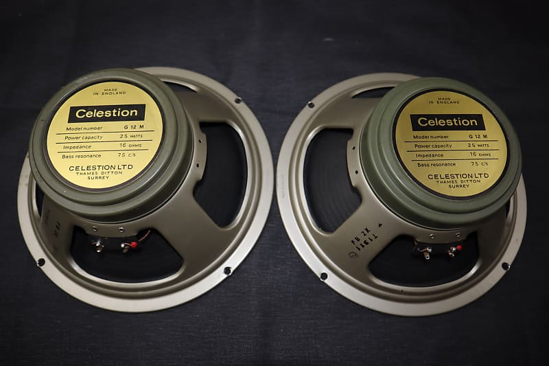 Pair 1969 Celestion Greenback G12M T1511 16 ohm Louspeakers | Reverb