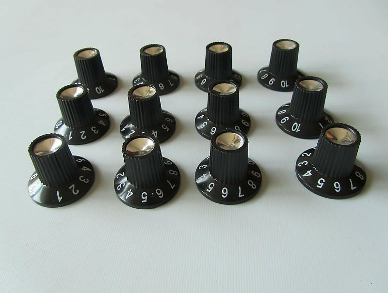 Black with Silver Top 12 Pieces Guitar Amplifier AMP Knobs | Reverb