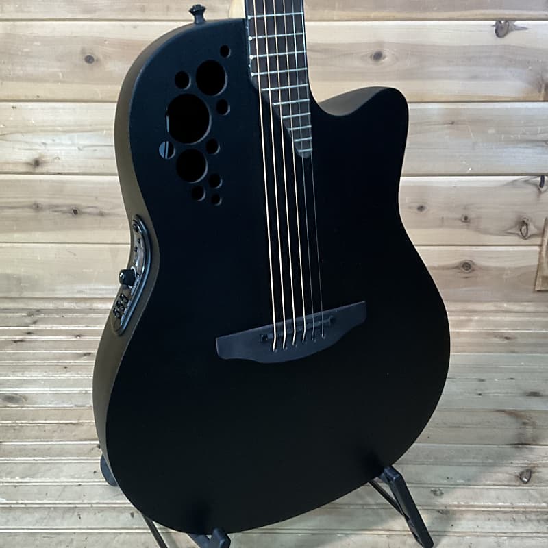 Ovation Elite TX Mid Cutaway Electric Acoustic Guitar - Black | Reverb