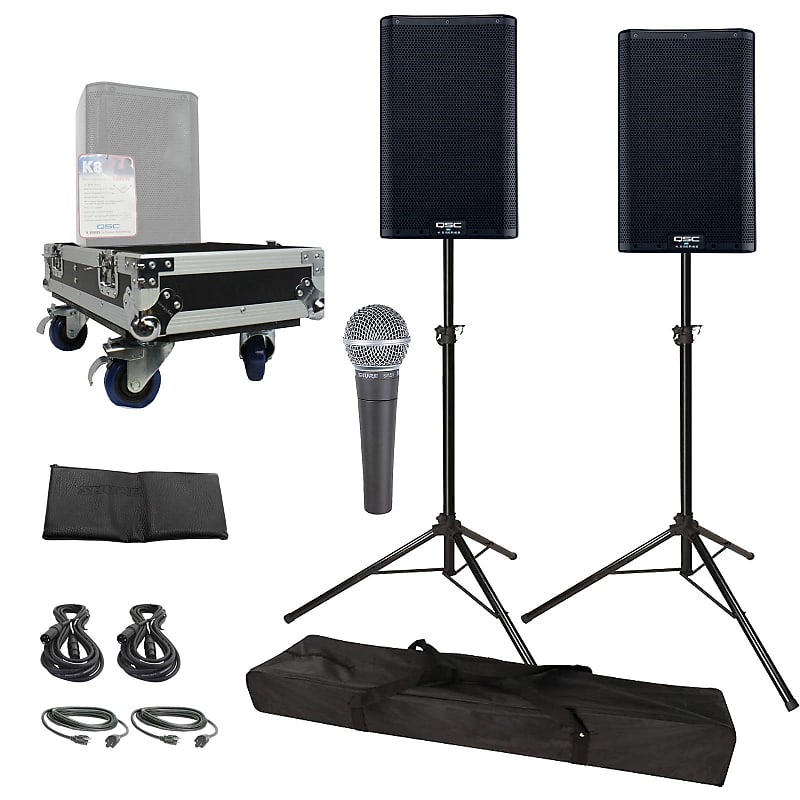 (2) QSC K8.2 K2 Series 8" Two-Way Active Speakers w Mic & | Reverb