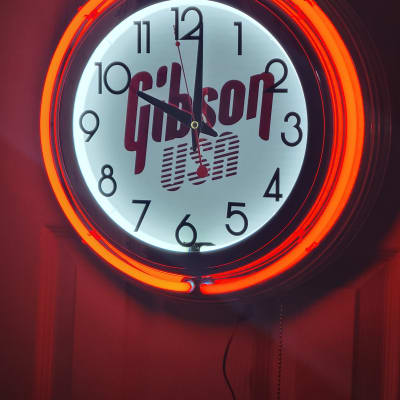 80's Style Gibson USA Double Neon Red/White Wall Clock Killer | Reverb