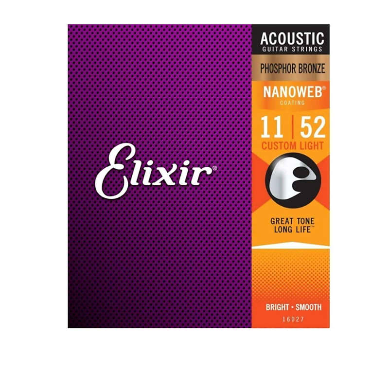 Elixir 16027 Phosphor Bronze Custom Light Gauge Strings 11-52 | Reverb