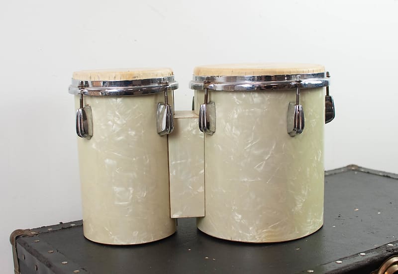 1960s Slingerland White Marine Pearl "Deep Hand" Bongos | Reverb