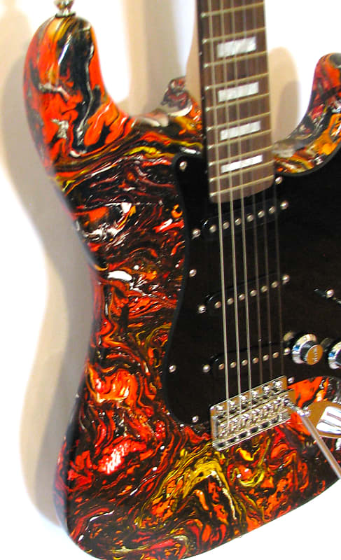 Custom Designed & Crafted "MAGMA" Strat Style -Red Swirl | Reverb