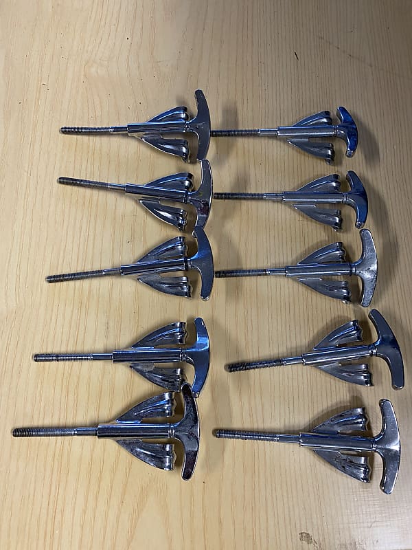 Ludwig Bass Drum T Rods and Claws: Set of 10 1970s - Chrome | Reverb