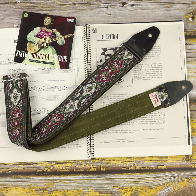Pardo retro guitar strap model Green Doe, backing suede | Reverb