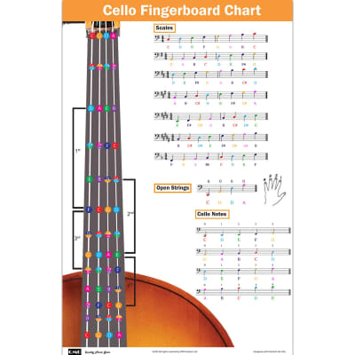Cello Fingering Chart With Color-Coded Notes, Cello Scales | Reverb