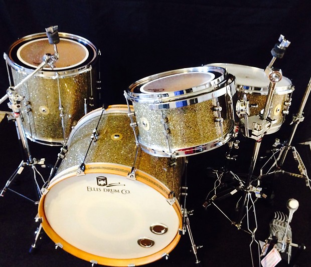 Ellis Drum Co. Custom 4 piece with hardware 2004 Gold glitter | Reverb