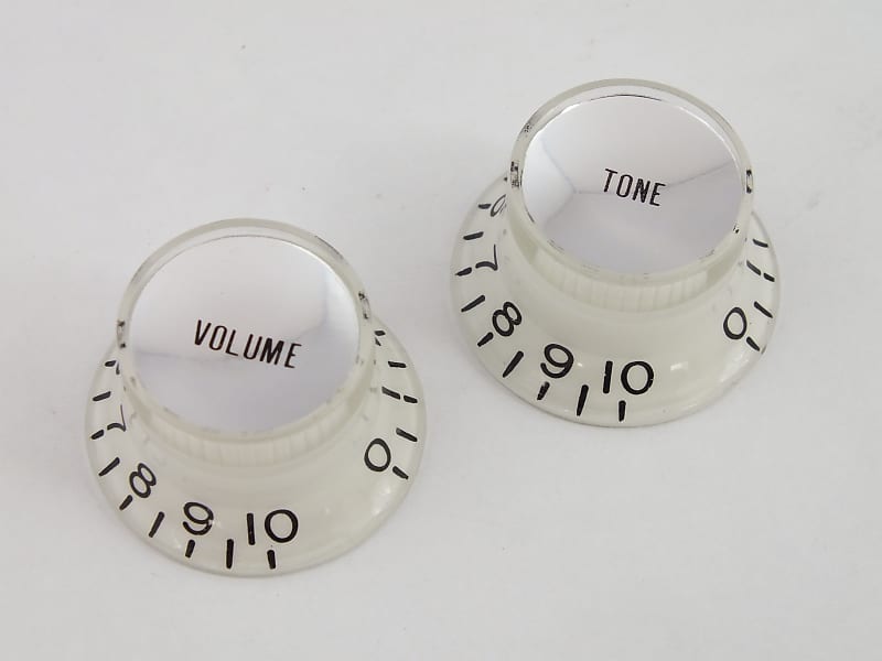 Pair of White Mirror Reflector Knobs 1 Vol & 1 Tone | Reverb UK