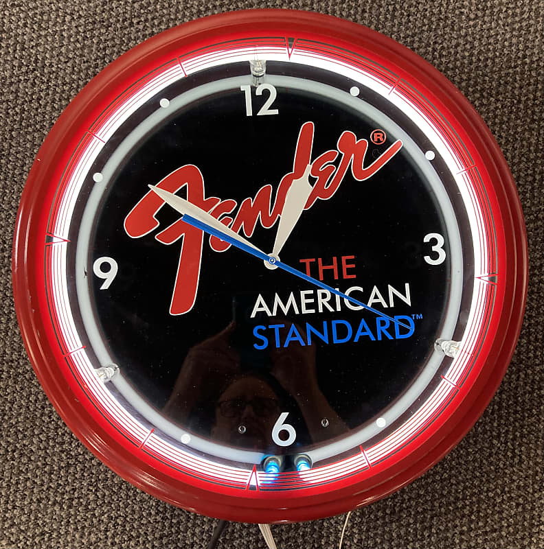 Fender Dealer Promo Neon Clock 1990s American Standard Guitar | Reverb