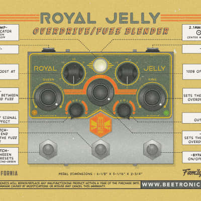 Beetronics Royal Jelly Overdrive Fuzz Blender Pedal w/Free | Reverb