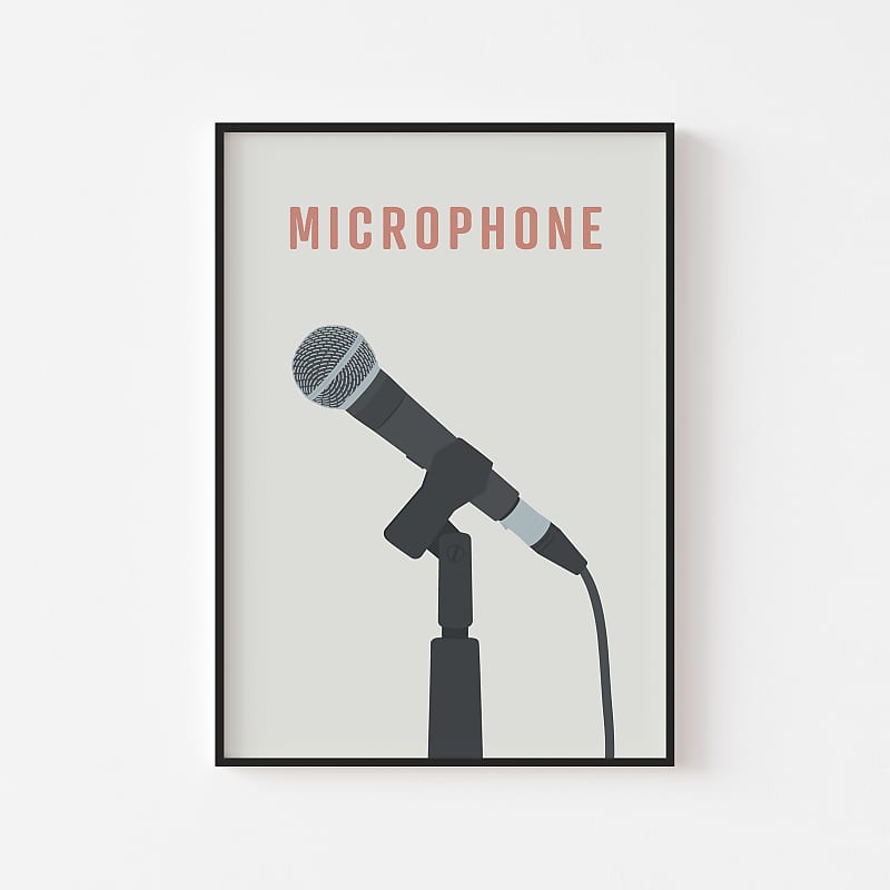 Microphone Print - Dynamic Stage Mic Vocalist Music Poster - | Reverb