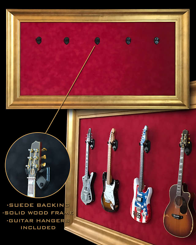 Mini Guitar Display Frame - Red Suede - Warm Gold Leafing | Reverb