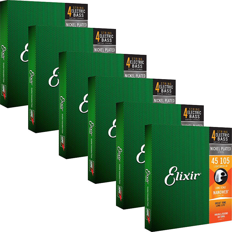 6 Sets Elixir 14077 NANOWEB Medium 4-String Electric Bass | Reverb