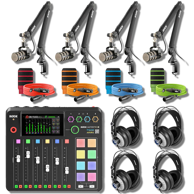 Rodecaster Pro II Complete Podcast Studio Kit with 4 PodMics, | Reverb