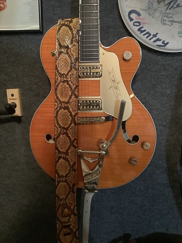 Genuine Snake Skin Guitar Strap - Gretsch Orange | Reverb