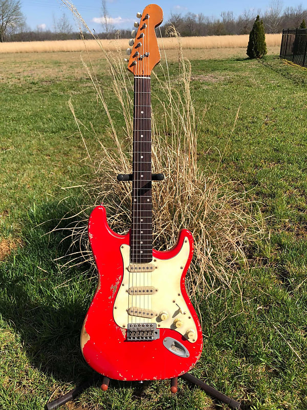 USA Relic Strat Style Electric Guitar Road Worn Red by Nate's | Reverb