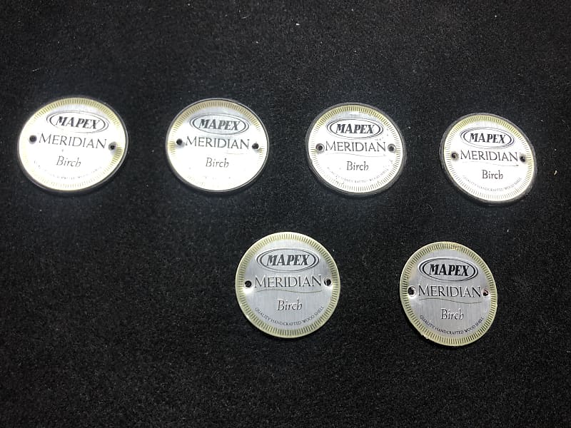 Mapex Meridian Grey metallic set of 6 drum badges with 4 | Reverb