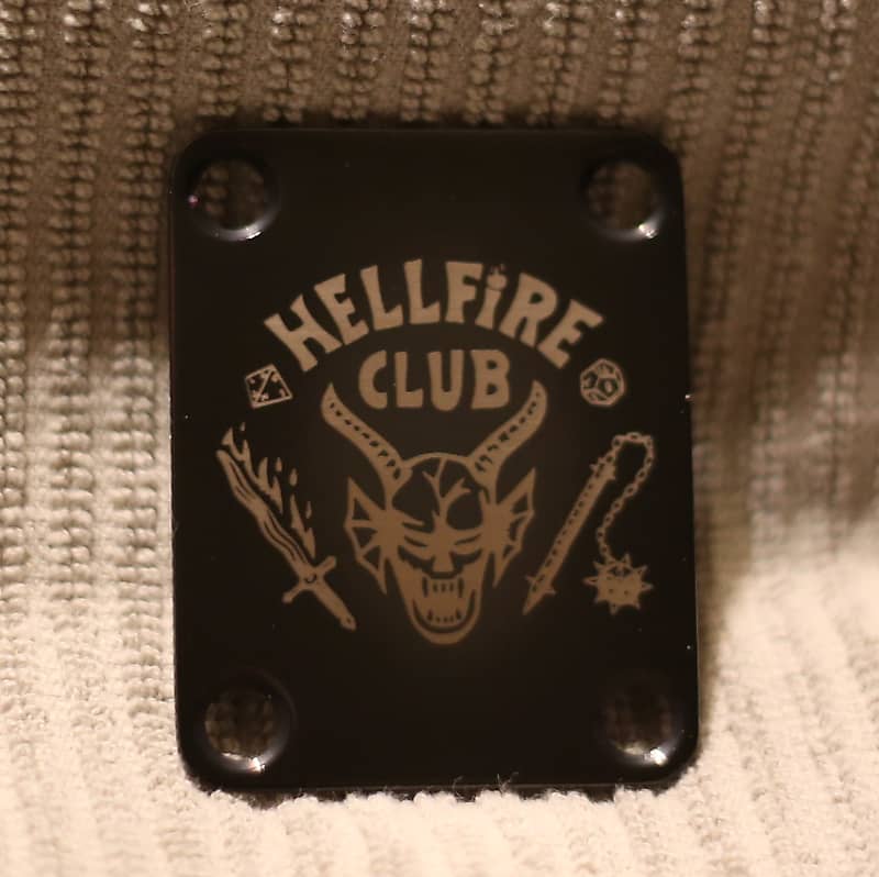 Custom Laser Etched "Hellfire Club" Black Neck Plate | Reverb