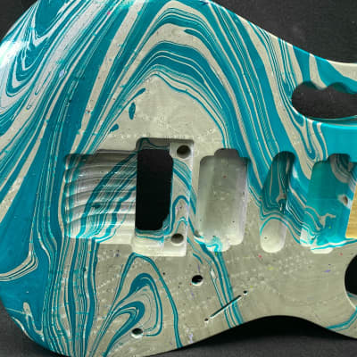 Swirled Alder 6 string Jem style guitar body, teal/silver | Reverb