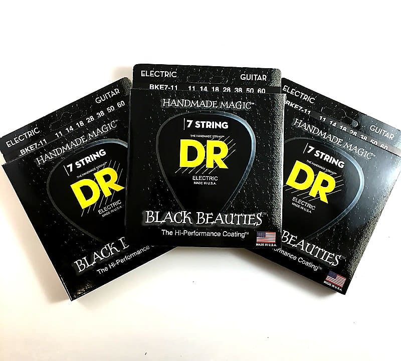 DR Guitar Strings 7-String Electric 3-Pack K3 Black Beauties | Reverb