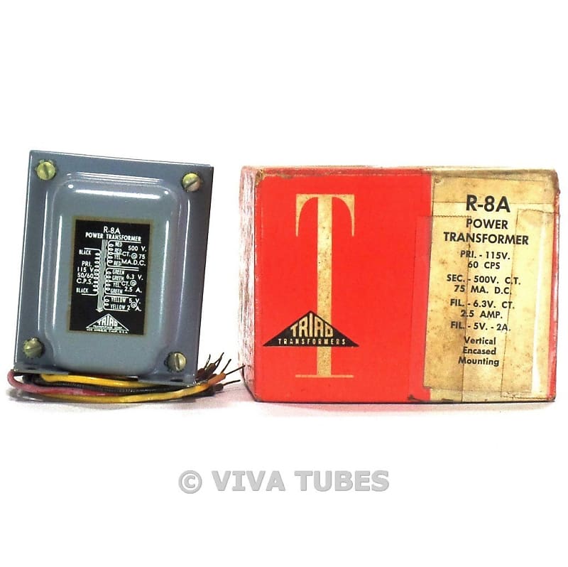 NOS NIB Triad R-8A Power Transformer 500 VAC 45 Ma 6.3V 5V | Reverb UK