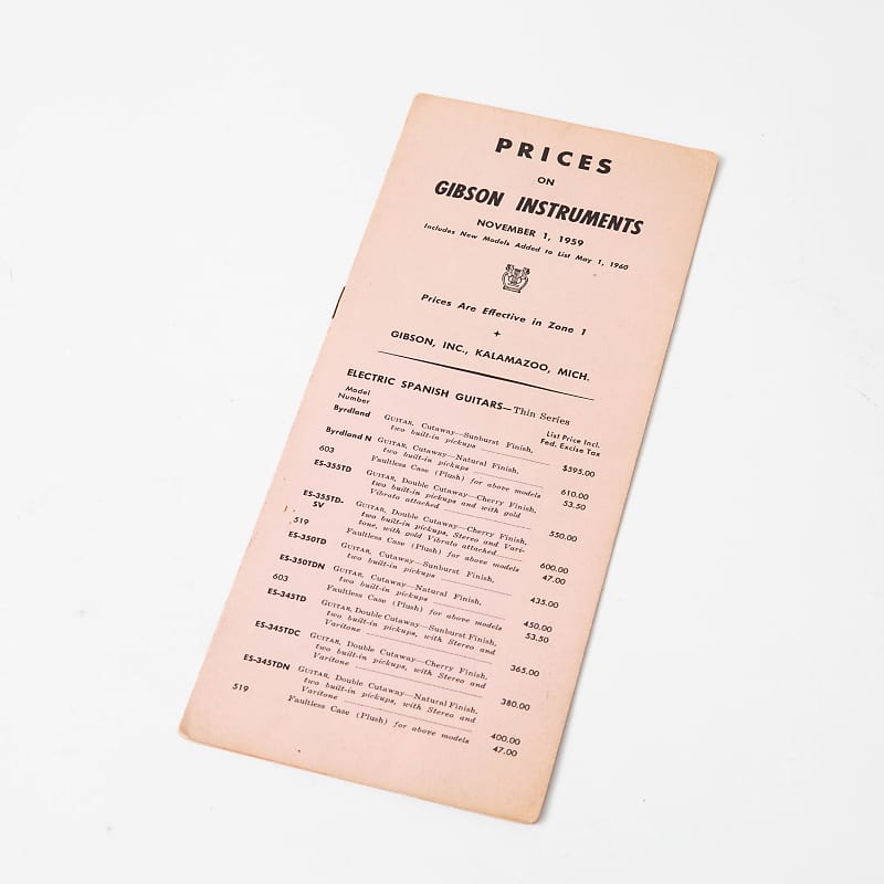 1959 Gibson Price List - *RARE* Les Paul, Burst, 335, | Reverb