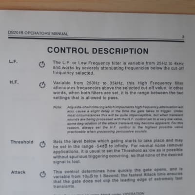 Drawmer DS201B OPERATORS MANUAL 1993 | Reverb