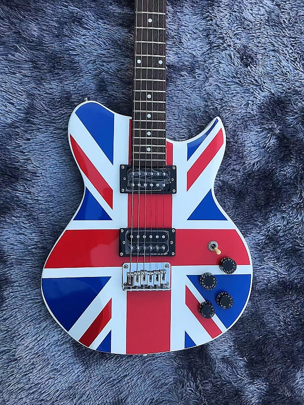 British Flag Finish Custom Guitar, HH Pickups, Black | Reverb